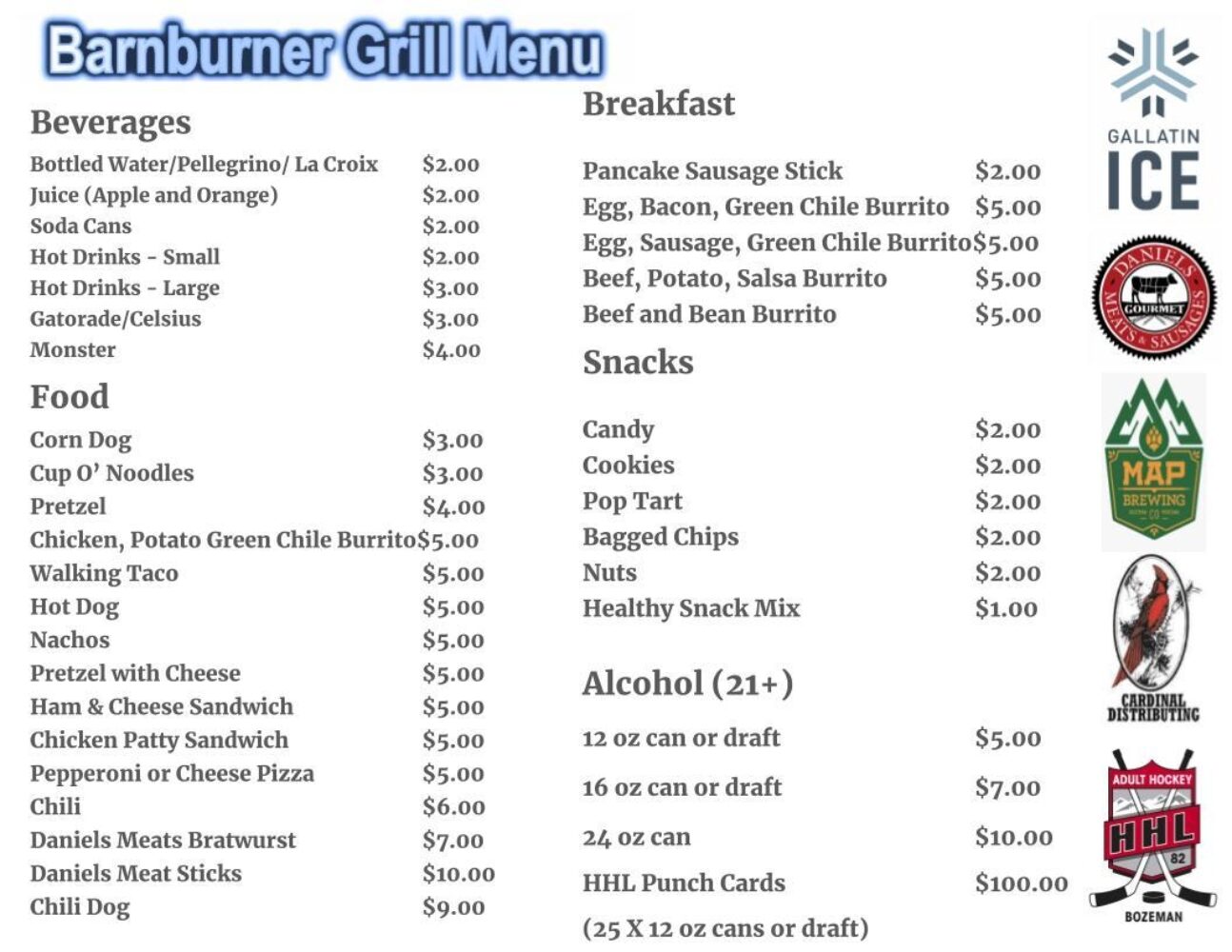 Gallatin Ice: Bozeman Ice Facility | Barn Burner Grill